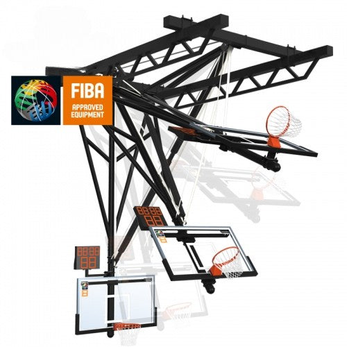 Tablero Basquetbol Retractil Para Techo Fiba Con Marcador Digital